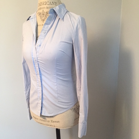 Tops | Blue Button Up Blouse Tailored For Best Fit | Poshmark